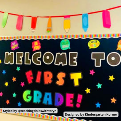 Welcome to First Grade! Bulletin Board | Rainbow Classroom Décor ...