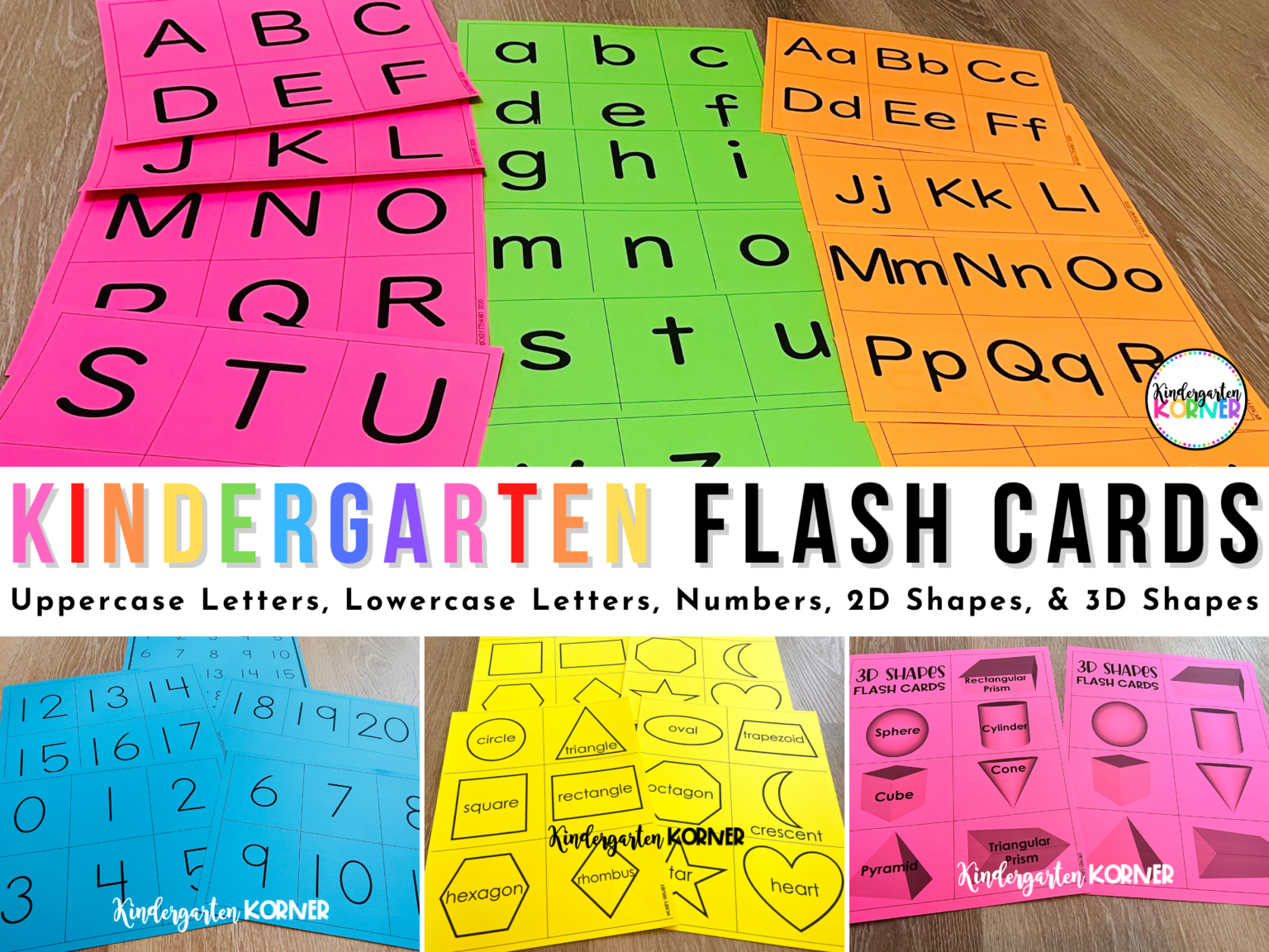 Kindergarten Flash Cards Bundle | Uppercase Letters, Lowercase Letters ...